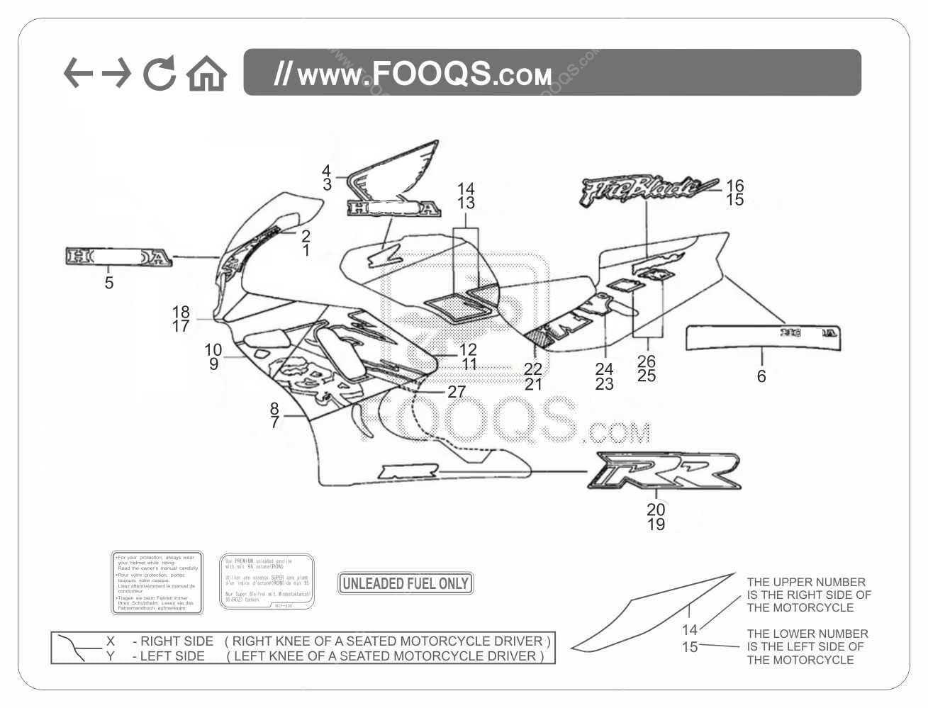 Honda Cbr 900 rr 1992 1993 fooqs naklejki motostickers decals replica ...