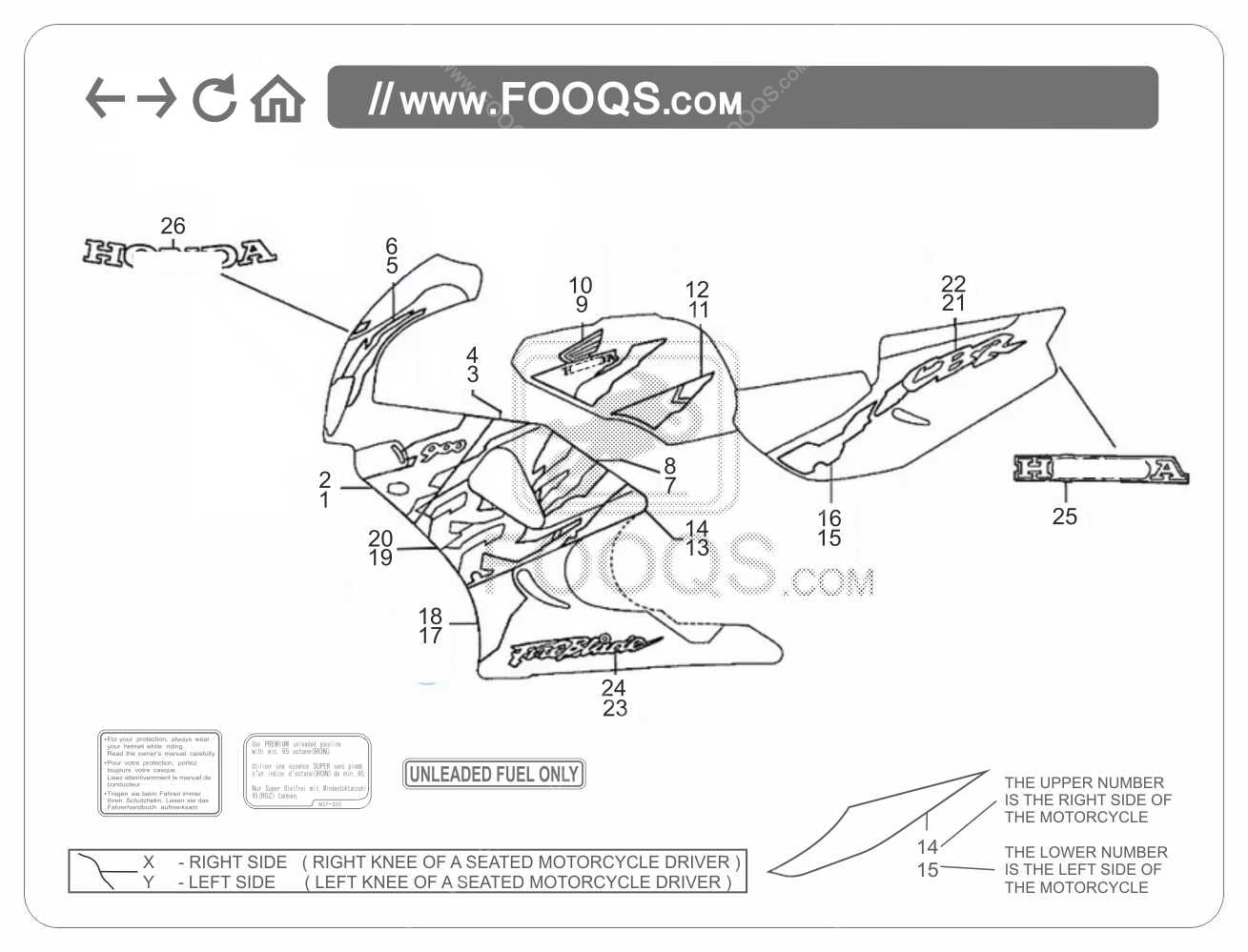 Honda Cbr 900 rr 1996 1997 fooqs naklejki motostickers decals replica ...